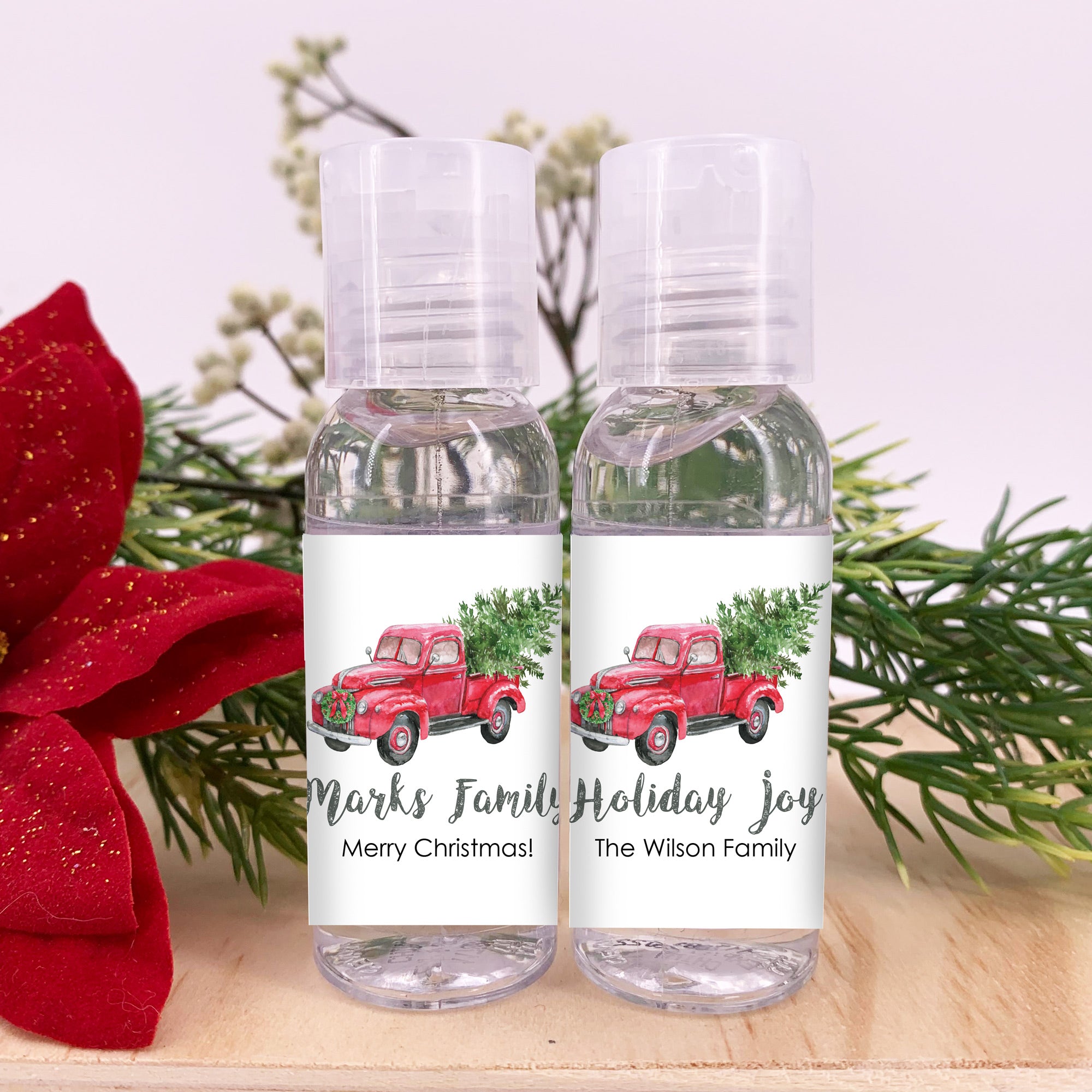 Christmas Red Pickup Truck Personalized Hand Sanitizer – Best Day Ever Spot