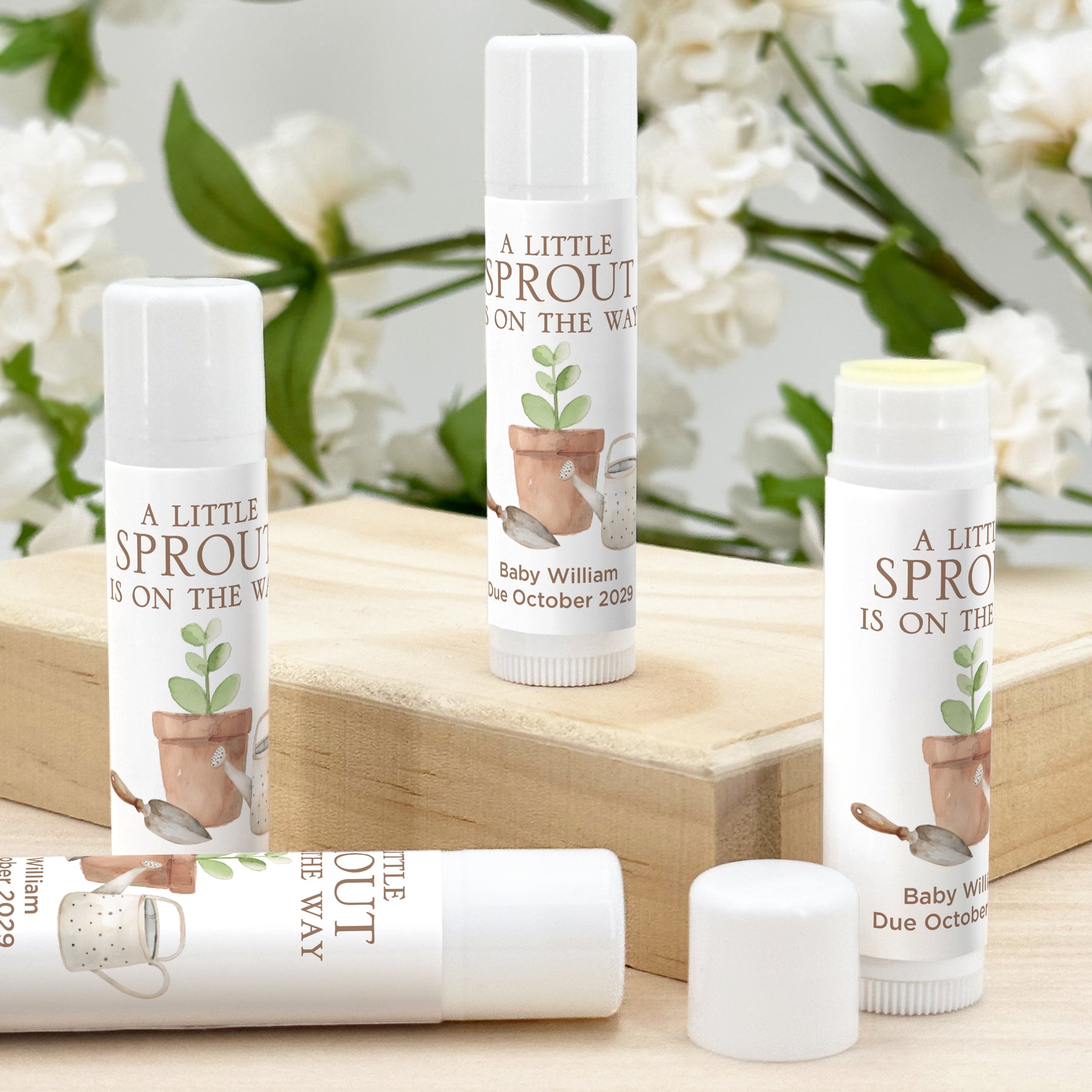 A Little Sprout is on the Way, Baby Shower Lip Balm – Best Day Ever Spot