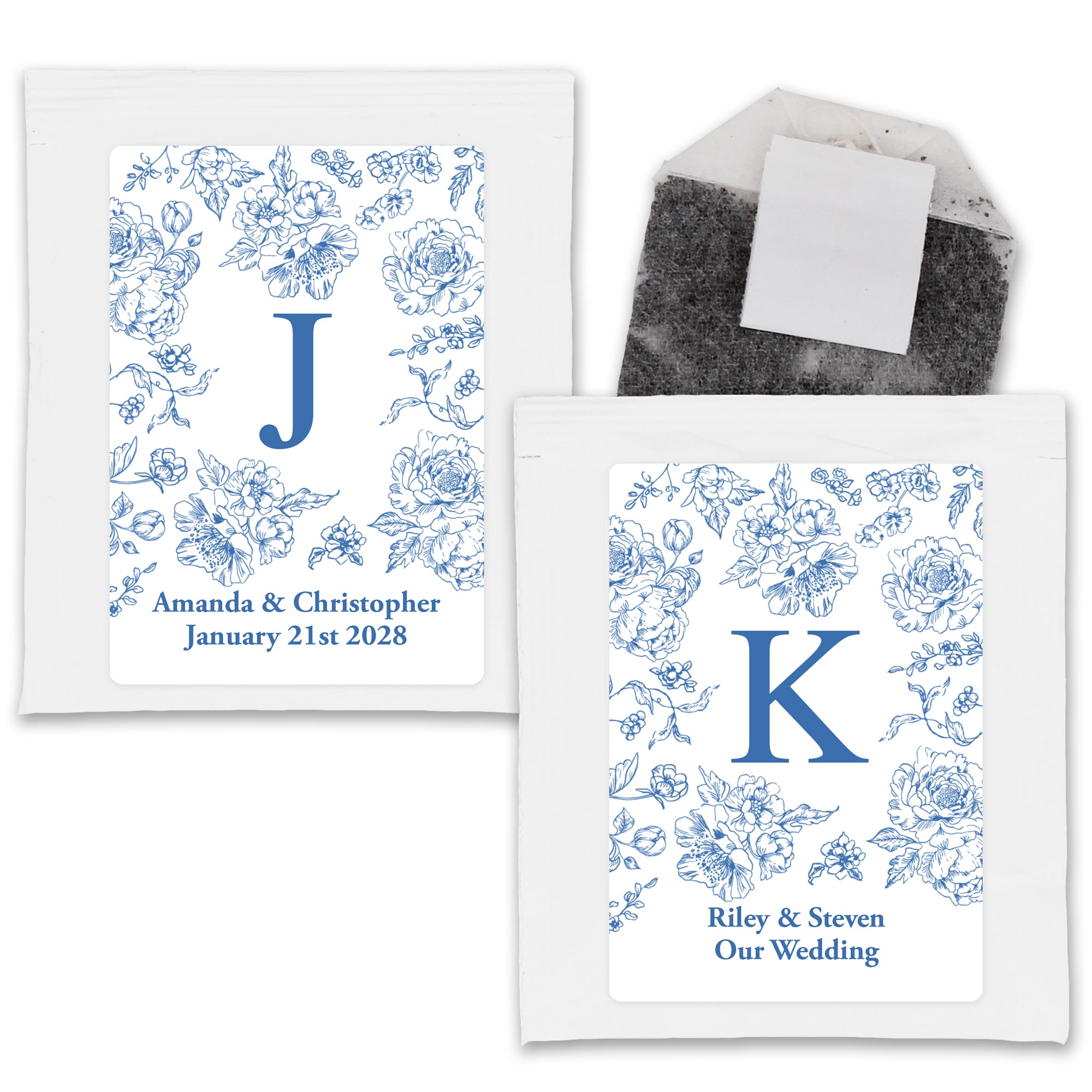 Bridal Shower Personalized Tea Bags, Blue Chinoiserie, French Blue Toi ...