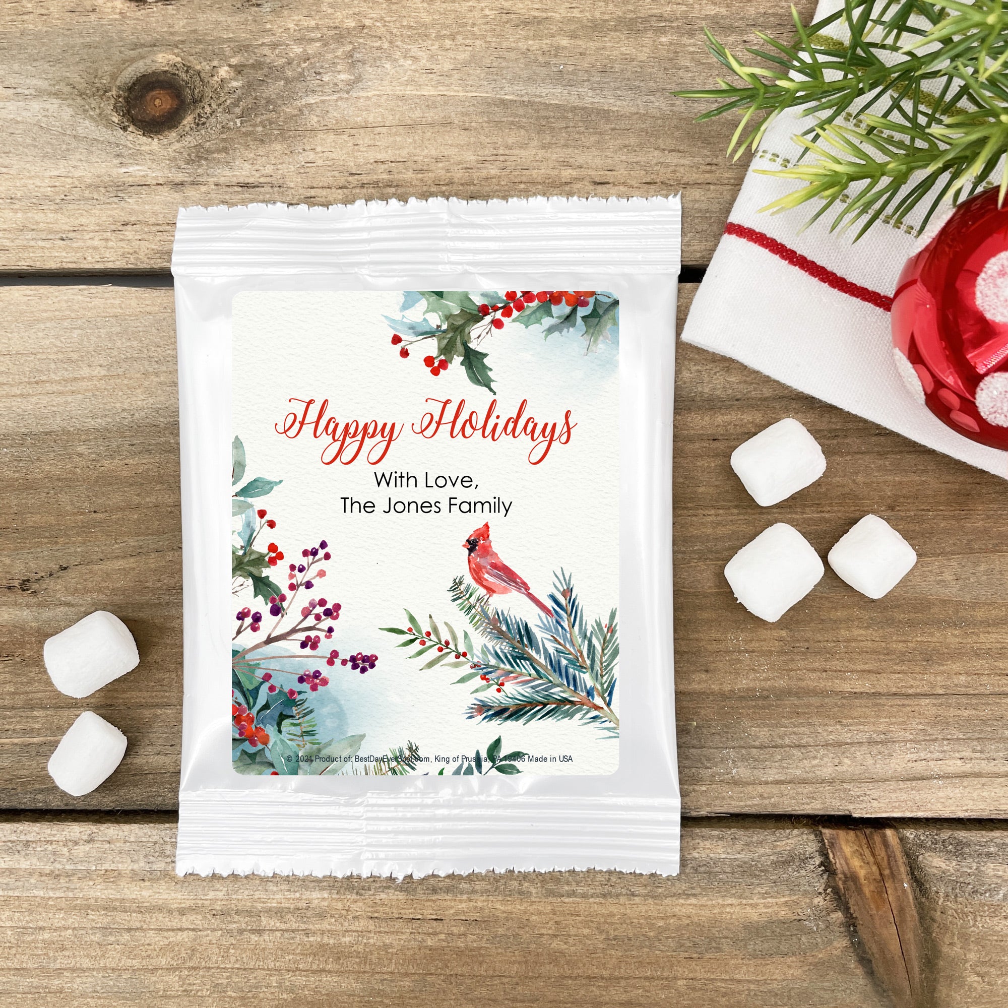 Personalized Christmas Hot Chocolate, Red Cardinal Hot Chocolate Gifts ...